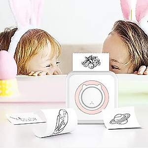 Portable Sticker Mini Printer - Bluetooth Pocket Printer for Customized Sticker, Wireless Photo Printer Compatible with Phone/Android, Thermal Printer for Photo Memo Study Note (10 Roll Paper,Pink)