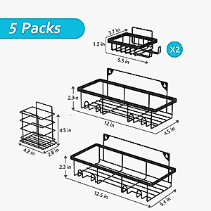 Bomtss Shower Caddy, Self Adhesive Shower Shelves, 5-Pack Bathroom Shower Organizer, Shower Rack Storage, Wall Mounted Shower Shelf for Inside Shower Accessories, First Apartment Essentials, Black