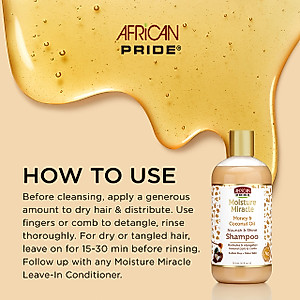 African Pride Moisture Miracle Honey & Coconut Oil Shampoo - For Natural Coils & Curls, Nourishes & Shines, Sulfate Free, Color Safe, 12 oz (3 Pack)
