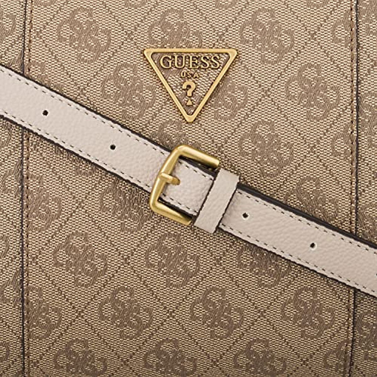 GUESS womens Noelle Double Zip Crossbody, Latte, one size US