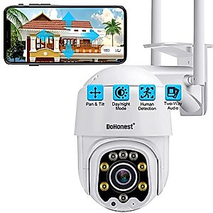 DoHonest Security Camera Outdoor HD 1080P WiFi IP Cam Pan Tilt 360° Surveillance Waterproof Home Security System Motion Detection Auto Tracking 2 Way Audio Night Vision Compatible with Alexa S02