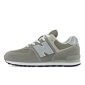 New Balance Boy's Kids 574 V1 70s Racing Lace-up Sneaker, Grey/White, 1 Little