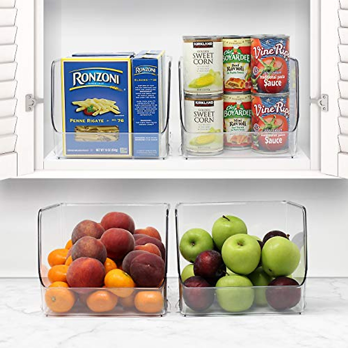 Sorbus Open Plastic Storage Bins Clear Pantry Organizer Box Bin Containers for Organizing Kitchen Fridge, Food, Snack Pantry Cabinet, Fruit, Vegetables, Bathroom Supplies (4-Pack)