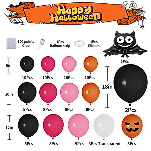 BACOKEY Halloween Balloons Halloween Balloon Garland Arch Kit With Black Orange Hot Pink Balloons Ghost Bat Foil Balloon for Baby Shower Birthday Party Halloween Party Decoration