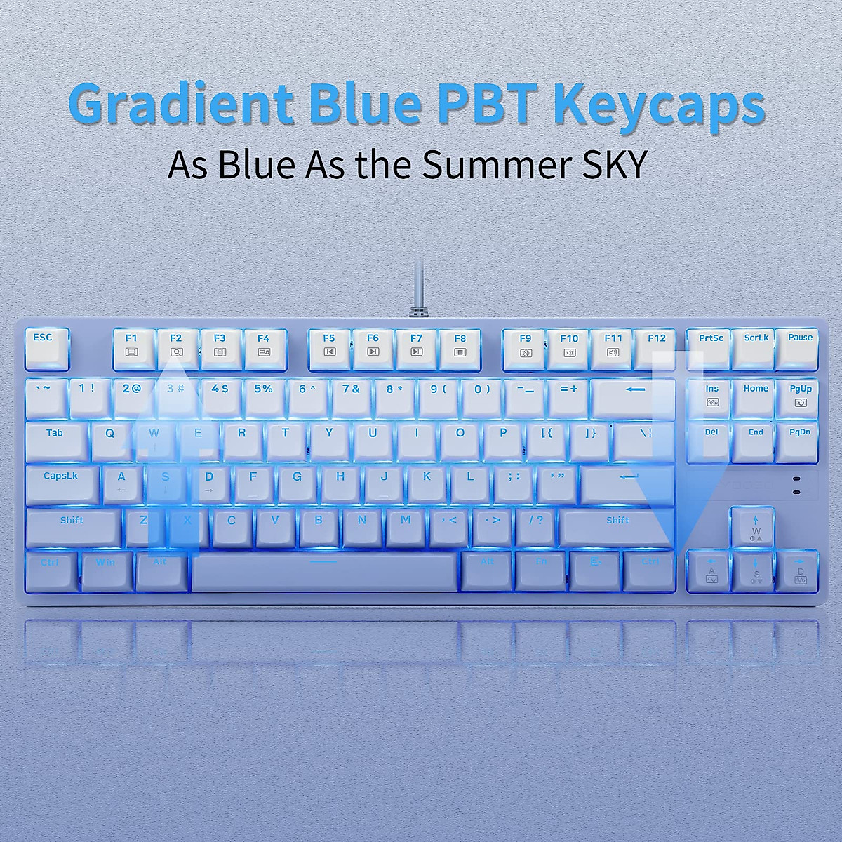 HUO JI E-YOOSO Mechanical Gaming Keyboard with Gradient Blue PBT Keycaps Blue Switches LED Backlit Wired 87 Key Tenkeyness for Windows PC