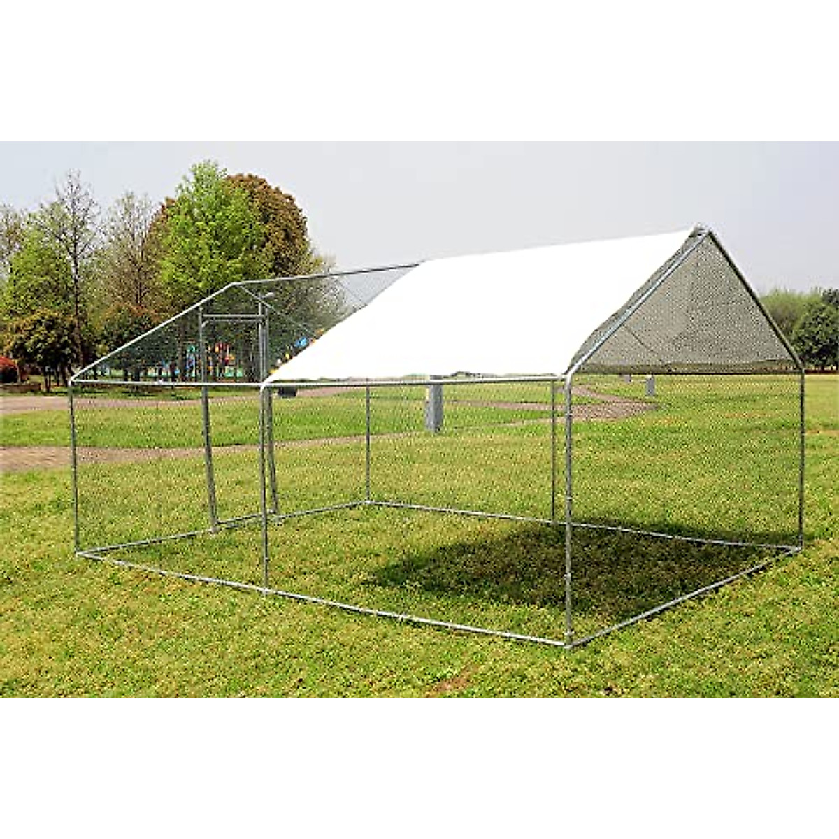 Large Metal Chicken Coop for 25 Chickens Walk in Poultry Cage Heavy Duty Spire Shaped Chicken Run House Outdoor Chicken Pen Wire Fence Enclosure for Yard with Waterproof & Anti-UV Cover 13x10x6.6Ft