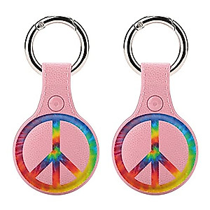 Tie Dye Peace Symbol Case for Apple Air Tag Tracker AirTag Holder Protector Cover Storage Bag with Key Chain Printed Funny
