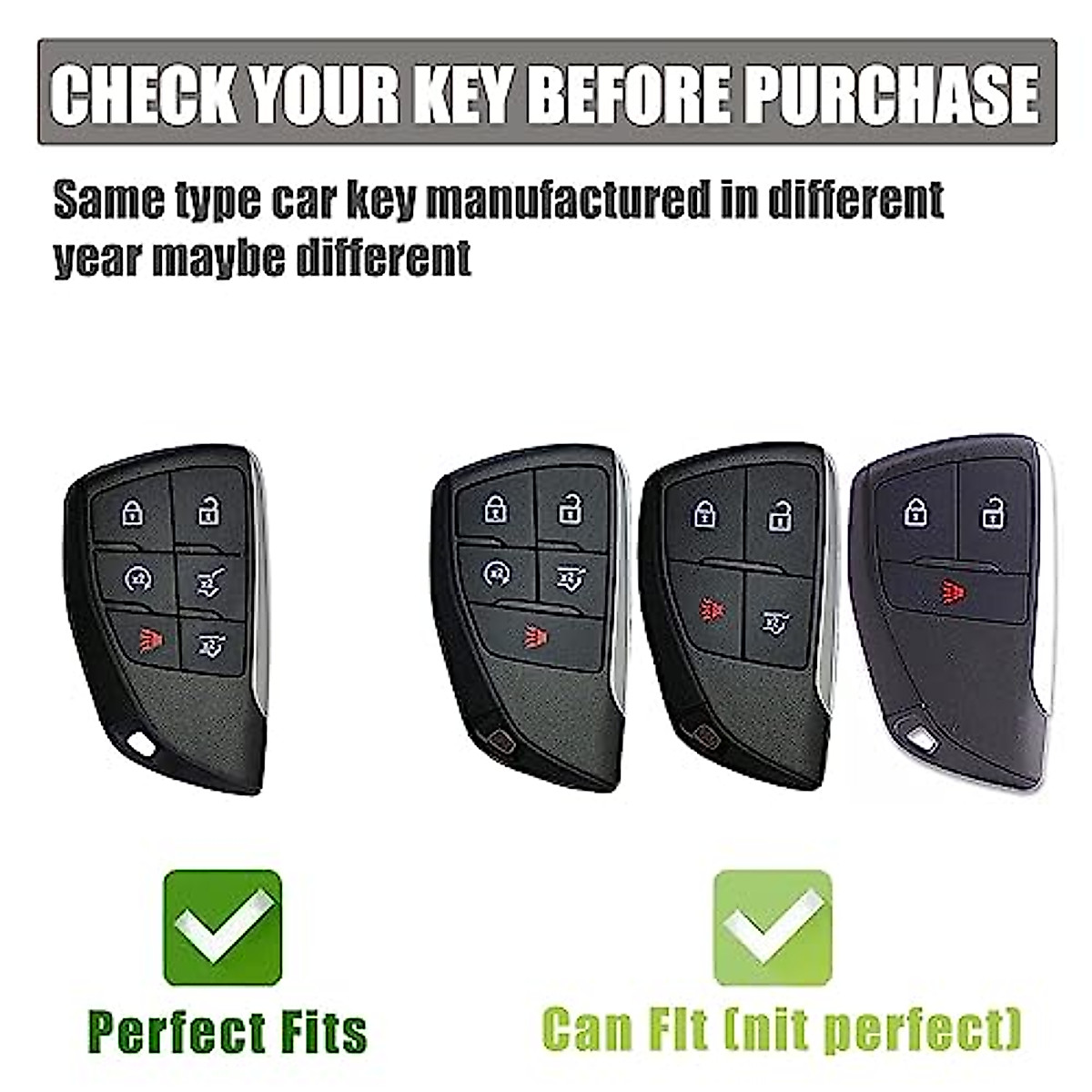 Gematay for Buick Chevy Key Fob Cover with Keychain, Key Shell Cover Holder Compatible Chevy Silverado Buick Envision GMC Sierra 1500 Smart Key Fob, Black