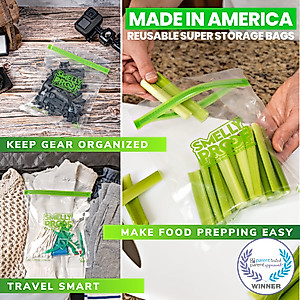 REUSABLE STORAGE BAGS BUNDLE by Smelly Proof - USA Made Easy Clean, Dishwasher-Safe, 3-mils Thick, PEVA & BPA FREE, CLEAR FLAT 20-Pack (10 MEDIUM 6.5" x 7.5", 10 EXTRA SMALL 4" x 3")