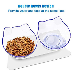 UPSKY Cat Bowls Elevated Cat Food Water Bowls Set, 15° Tilted Raised Cat Bowls, Anti Vomiting Cat Dish Pet Feeder Bowls with Stand for Indoor Cats and Small Dogs