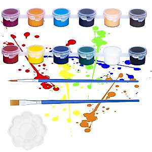 Washable Paint Set for Kids Arts and Crafts, Classroom Painting Supplies, 12 Acrylic Paint Sets of 12 Colors, Mixing Palette, Brushes