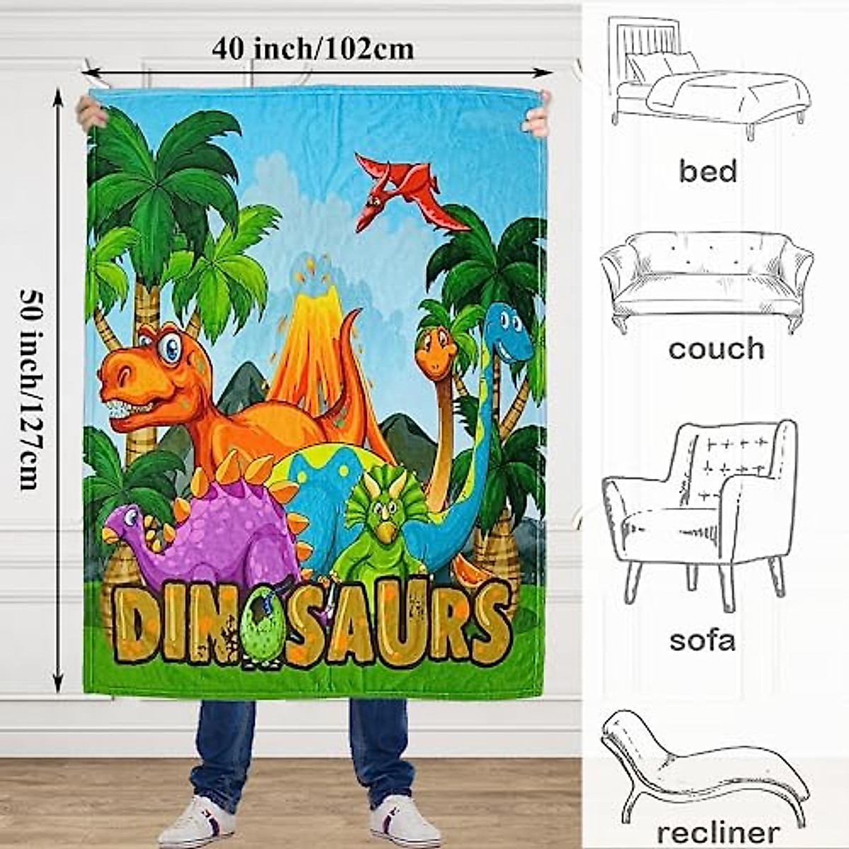 Toddler Blankets for Boys Daycare, Cartoon Dinosaur Blanket for Boys and Girls Soft Cozy Cute Baby Blankets Unisex, Dinosaur Toys Birthday Gifts for Kids Blanket 50x40 inch