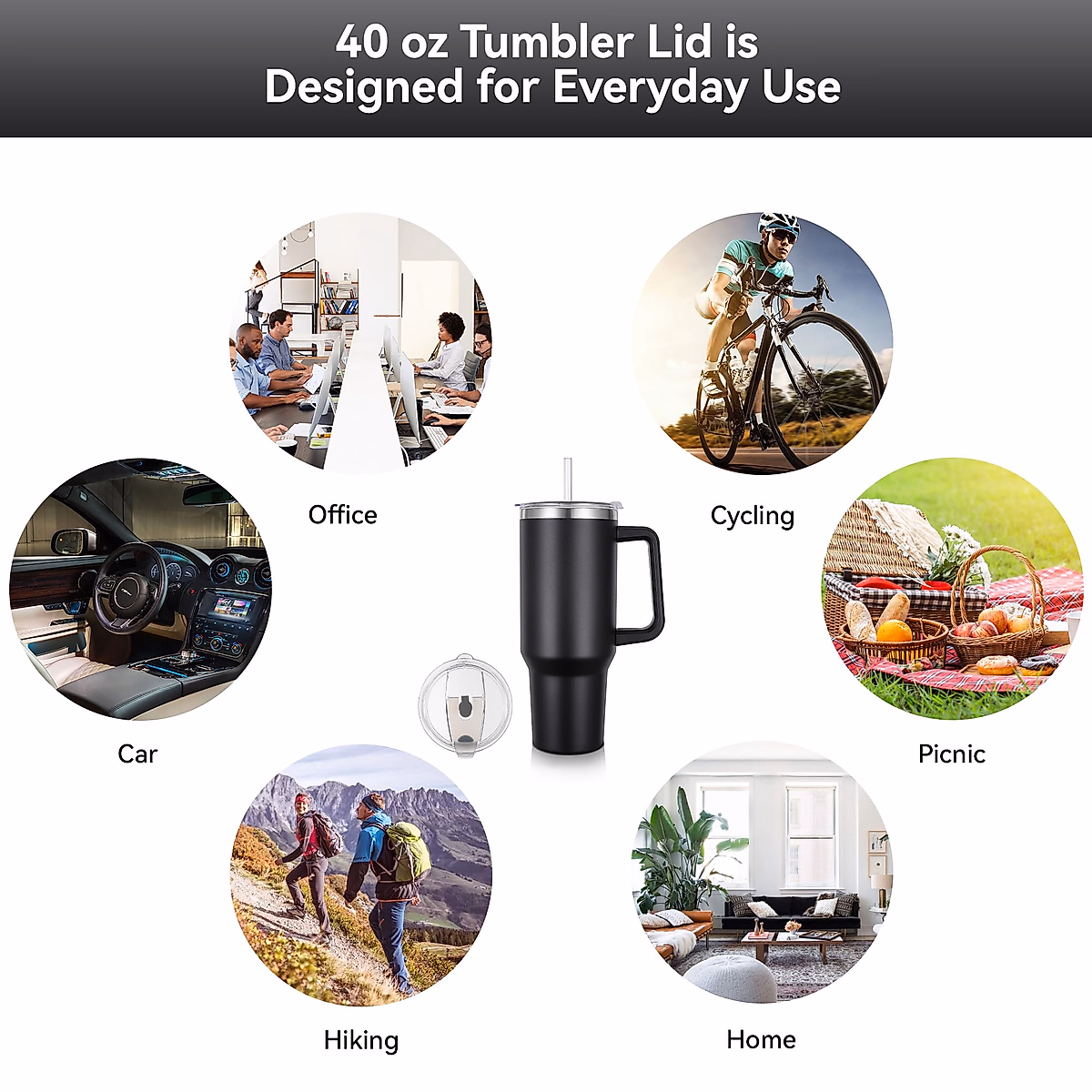 40 OZ Tumbler Replacement Lids, 2 In 1 Tumbler Lid, Spill Proof Splash Resistant Tumbler Covers for 40 OZ Travel Tumbler Accessories, 2 Pack