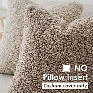 Foindtower Set of 2 Curly Teddy Wool Pillow Covers Decorative Boucle Textured Lumbar Throw Pillow Faux Fur Pillowcases Sheepskin Cushion Case for Sofa Bedroom Car 12"x20" Khaki