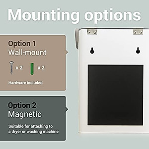 MOUNT DELECTABLE Magnetic Lint Bin for Laundry Room, Wall Mounted Lint Box Holder Trash Can with Lid for Dryer, Lint Basket for Laundry Room, Farmhouse Style Laundry Storage and Organization