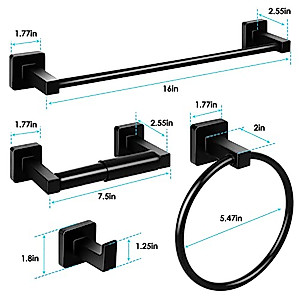 4-PCS Bathroom Hardware Set, Matte Black Bathroom Hardware Set, 16IN Towel Bar Set 304 Stainless Steel, Towel Rack Set Wall Mounted, Hand Towel Bars, Toilet Paper Holder, Towel Ring, Robe Towel Hook