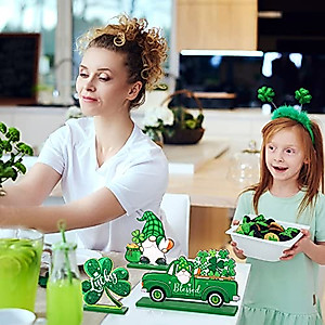 6 Pieces St. Patrick's Day Table Sign Decoration Happy Irish Lucky Table Centerpiece Signs Shamrock Gnome Wood Sign Leprechaun Table Decorations Signs for St Patrick's Day Home Party Decor