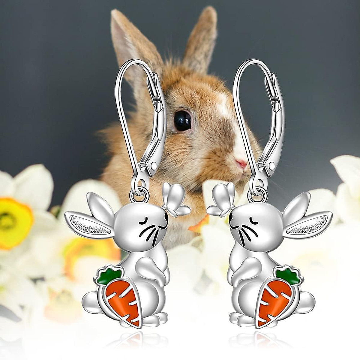 Bunny Earrings for Women Easter Bunny Earrings Carrot Dangle Drop Sterling Silver Animal Bunny Rabbit Holiday Easter Jewelry Gifts