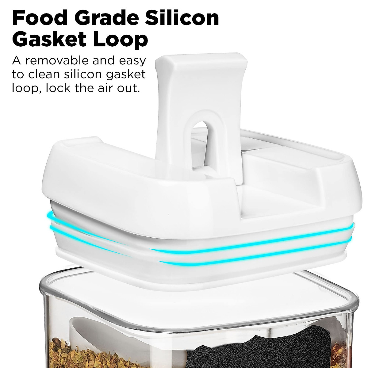 Shazo Airtight 6 Pc Spice Containers Set + 6 Spoons - Durable Clear Plastic Food Storage Containers with Lids - Kitchen Cabinet Pantry Organization for Spices, Herbs, Coffee, Tea etc