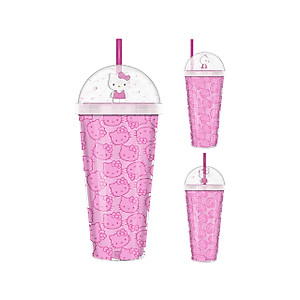 Silver Buffalo Sanrio Hello Kitty Pink Faces Dome Glitter Top Travel Tumbler, 24 Ounces