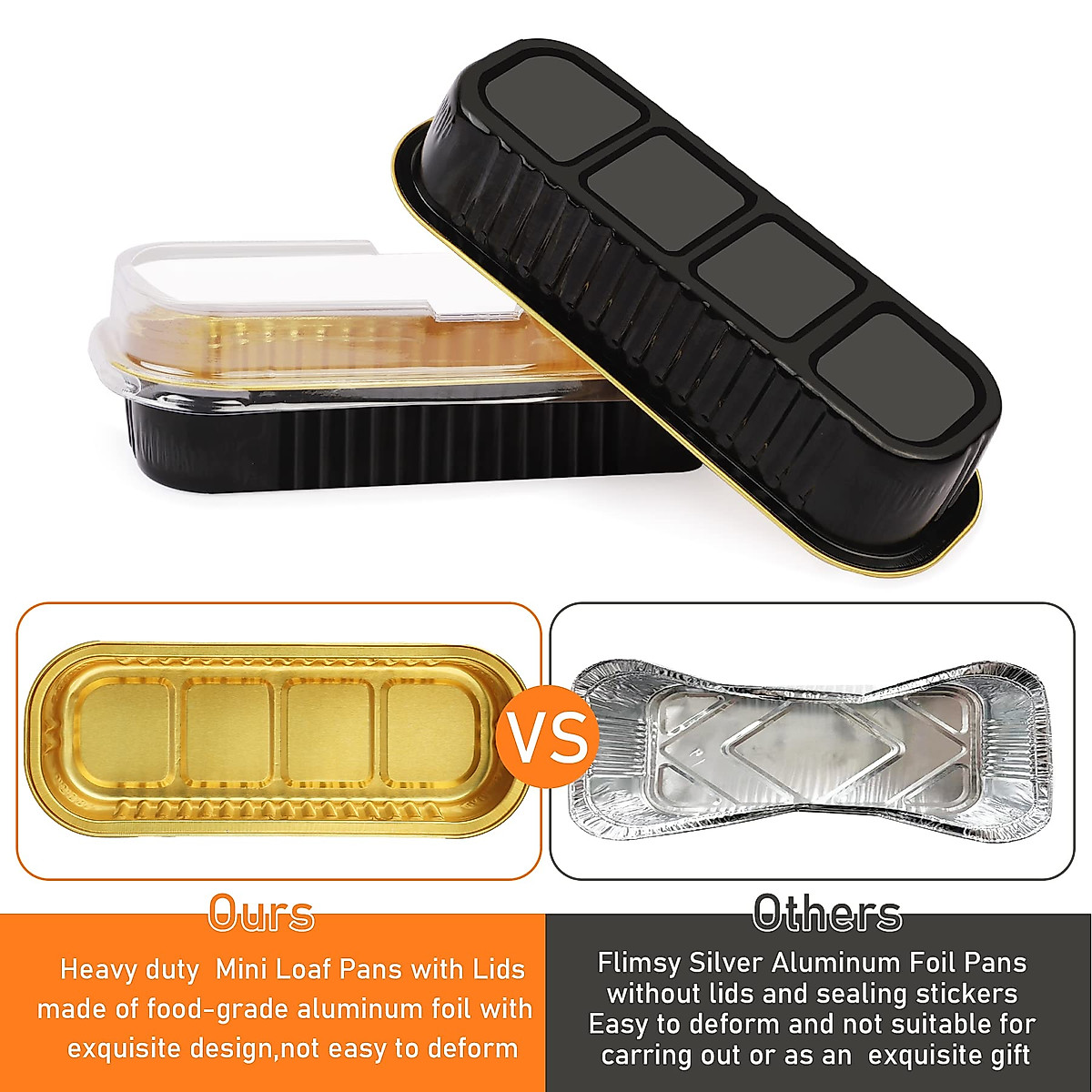 Mini Cake Pans with Lids,6.8 Oz Mini Loaf Pans with Lids Aluminum Foil Mini Loaf Baking Pans 100pcs Disposable Bread Pan Aluminum Foil Long Baking Cupcake Liners for Cake Bakery Wedding Birthday Party