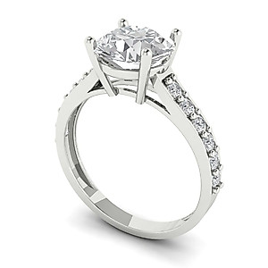 2.18 Ct Round Cut Clear Simulated Diamond 14K White Gold Solitaire with Accents Engagement Promise Bridal Ring Size 5.5