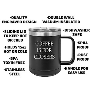 Rogue River Tactical Black Funny Salesman Coffee Is For Closers Stainless Steel Coffee Mug Travel Tumbler With Lid Novelty Cup Great Gift Idea For Realtor Real Estate Sales Salesperson