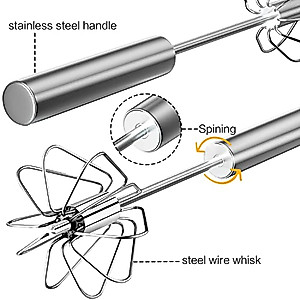 AmasSmile® Stainless Steel Easy Whisk Frother, Semi Automatic Hand Push Whisk with Greater Mixing Power, Multipurpose as Coffee Frother, Egg Beater, Whisker, Stirrer(12in)