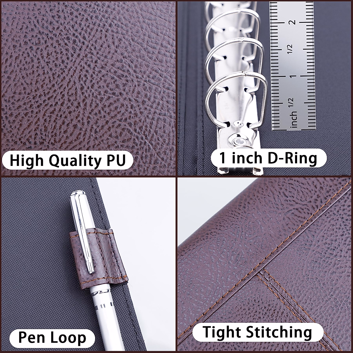 Antner 7 Ring Business Checkbook Binder for Business Checks, 600 Sheets Capacity, PU Leather Check Book Binder Cover with Zipper Pouch, Executive Organizer Portfolio Holder for 9" x 13" Sheets, Coffee