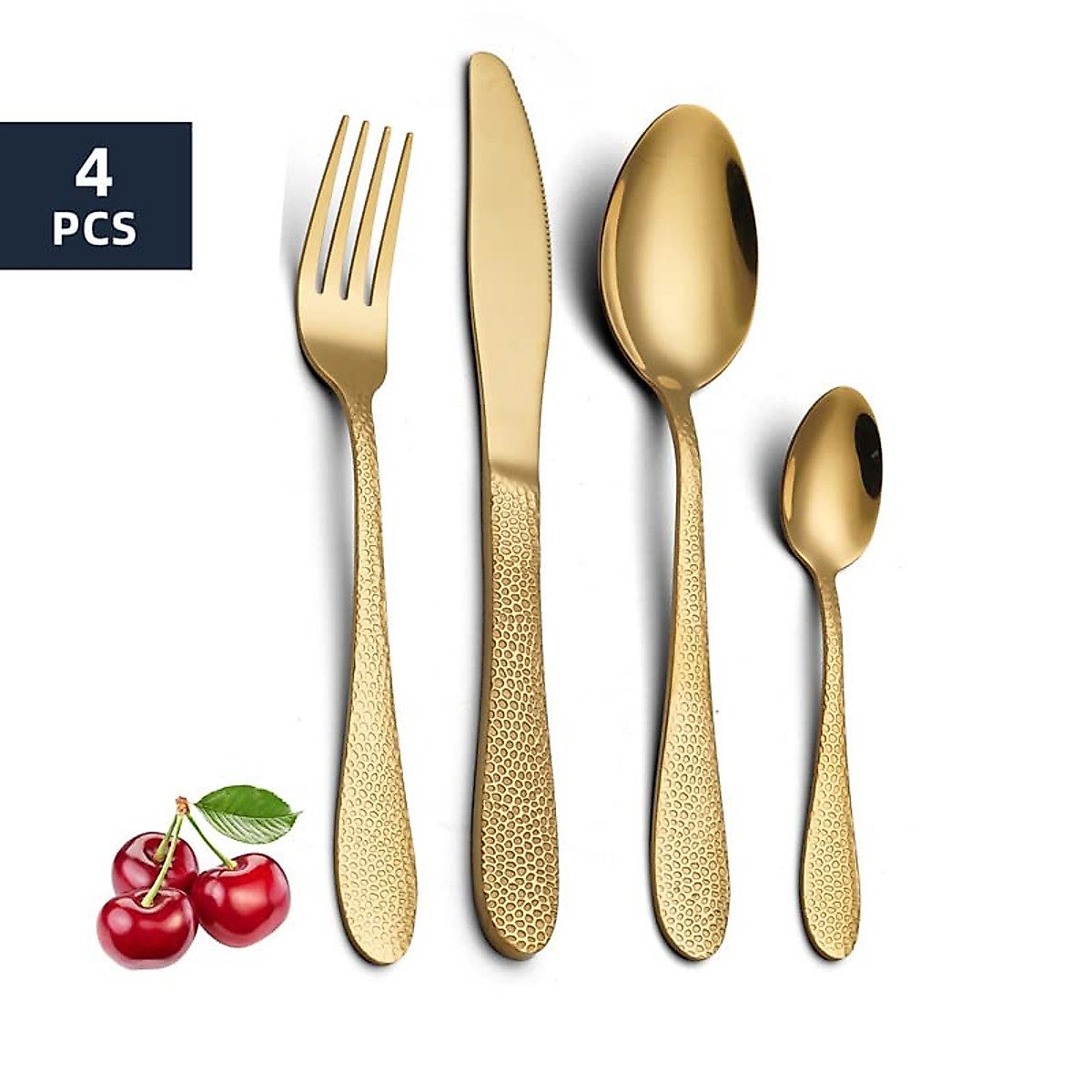 Silver Hammered Silverware Set,GULSARAYI 24-Piece Stainless Steel Flatware Set for 6, Metal Tableware Cutlery Set Includes Dinner Knives/Forks/Spoons, Modern Design & Mirror Polished