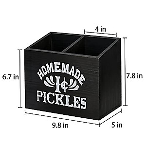 Y&ME YM Kitchen Utensil Holder, Wood Utensil Crock, Kitchen Utensil Caddy With 2 Compartments, Farmhouse Utensil Organizer Cookware Caddy, Rustic Utensil Organizer for Kitchen