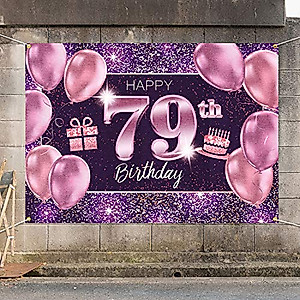 PAKBOOM Happy 79th Birthday Banner Backdrop - 79 Birthday Party Decorations Supplies for Women - Pink Purple Gold 4 x 6ft