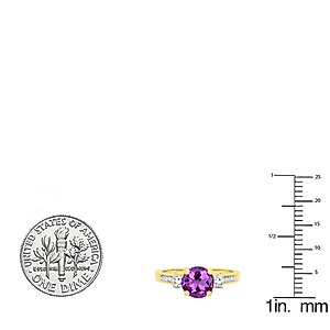 Dazzlingrock Collection 7mm Round Center Amethyst & White Diamond 3 Stone Engagement Ring for Women in 14K Yellow Gold, Size 8