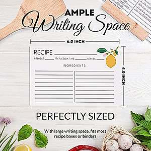 60 Recipe Cards 4x6 - Double Sided for Recipe Book, Recipe Box, Recipe Tin, or Recipe Binder | Recipe Cards for Bridal Shower, Recipe Organizer, Recipe Holder | Lemon Kitchen Decorations | Lemon Zest