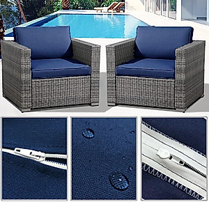 TECOSARA Patio Cushion Covers Replacement Outdoor Seat Cushions Cover for Patio Furniture, Deep Seat Bottom and Back Cushion Cover Set for Chair, Sofa and Couch, 2Packs, 28x28x6/28x13x6, Blue