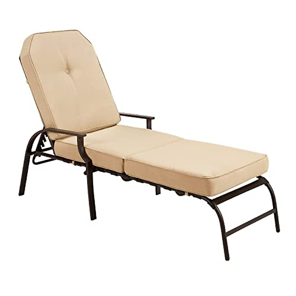 U-MAX Adjustable Outdoor Chaise Lounge Chair Patio Lounge Chair Recliner Furniture with Armrest and Cushion for Deck, Poolside, Backyard (Beige)