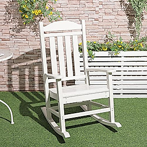 Xilingol Patio Rocking Chair, Poly Lumber Porch Rocker with High Back, 400Lbs Support Rocking Chairs for Outdoor Garden Lawn, White