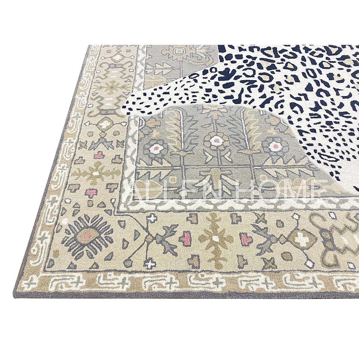 Allen Home Wool Area Rug | Leopard Rug Rust | Traditional Decorative Carpet | Area Rugs Suitable for Bedroom, Living & Dining Room | 100% Wool | 100% Cotton Backing | Octavia Natural (5'X8')