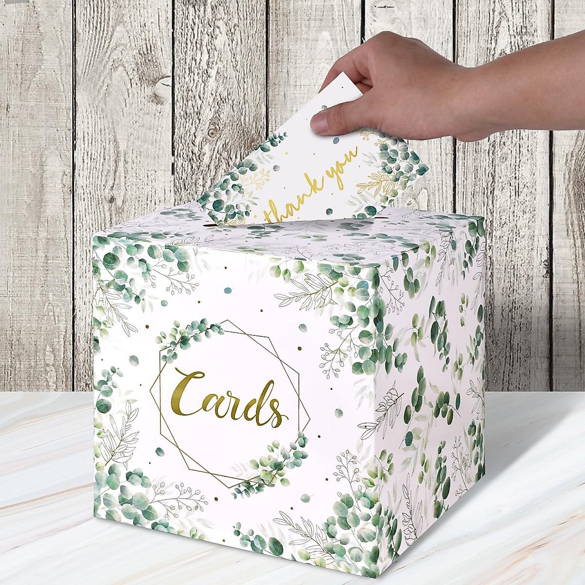 Gatherfun Sage Greenery Bridal Shower Card Box,Wedding Cards Box and Baptism Envelope Box for Wedding Gift Baby or Bridal Shower Party Favors Decorations Party Supplies