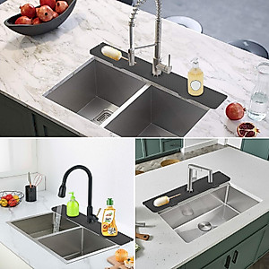 LVJING 33 inch Sink Splash Guard Mat, Sink Faucet Drying Mat, Silicone Faucet Handle Drip Catcher Tray, Longer Silicone Sink Mat for KitchenBathroom, Drip Protector Splash Countertop (Black)