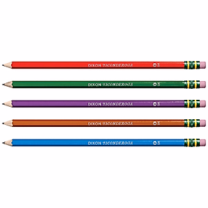 TICONDEROGA Pencils, Wood-Cased Graphite, #2 HB Soft, Pre-Sharpened, Assorted Color Barrels, Black Lead, 10-Pack (13932)