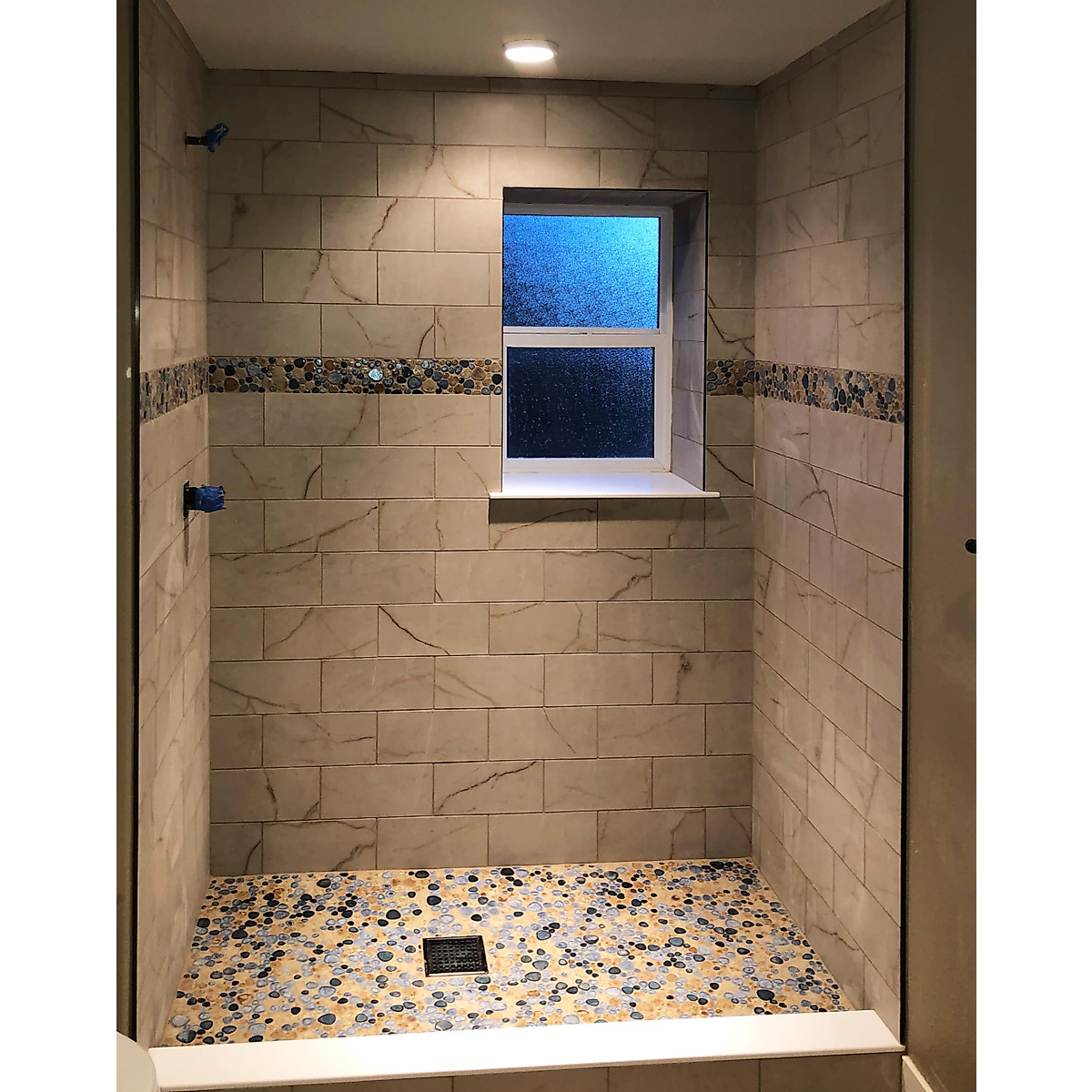 Blujellyfish Glazed Blue Mosaic Ceramic Pebble Porcelain Tile Swimming Pool Bath Shower Wall Flooring Tile TSTGPT001 (5 Square Feet)