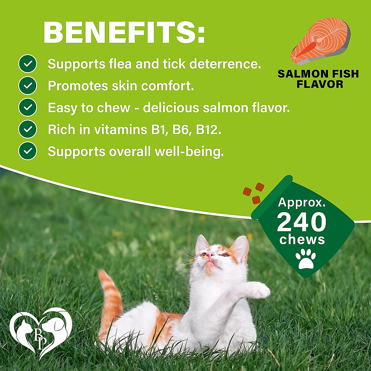 Flea and Tick Prevention Chewable Pills for Cats - Revolution Oral Flea Treatment for Pets - Pest Control & Natural Defense - Chewables Small Tablets Made in USA (Salmon Fish (for Cats))
