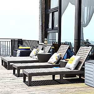 SereneLifeHome Adjustable Outdoor Patio Chaise Lounge - Marine Grade Water Resistant Durable Reclining Lounger, Fire Pit with 5-Position Multi-Level Backrest Adjustment, SLLOUNG70