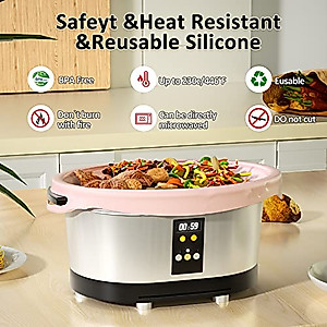 Silicone Slow Cooker Liners Fits for 6-8 Quarts Crockpot,Reusable Silicone Cooking Bags Liners,Dishwasher Safe/Easy Clean/Leakproof/Slow Cooker Accessories for Oval Or Round Cooker (pink+yellow,6-7QT)