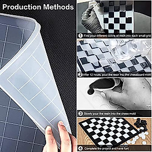 Chess Sets Resin Silicone Mold, Upgrade 3D 16 Pieces Chess Checkers & Board Game Mold for Resin Casting Full Size with Storage Bag, Chess Crystal Epoxy Molds for Kid Adult Family to DIY Art Crafts