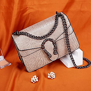 DEEPMEOW Women's Shoulder Chain Bag Crossbody Purse - Crocodile Grain PU Leather Messenger Bag Evening Square Satchel Handbag (Small,Khaki)