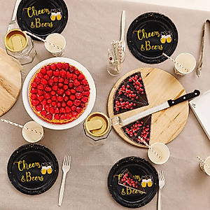 61Pcs Cheers Beer Party Supplies,Black and Gold Party Supplies Set (Plates,Napkins,Cups,Tablecloth)Cheers Beers and Beer Mugs Design,for 90th 80th 70th 60th 50th 40th 30th Cheers Party Decorations