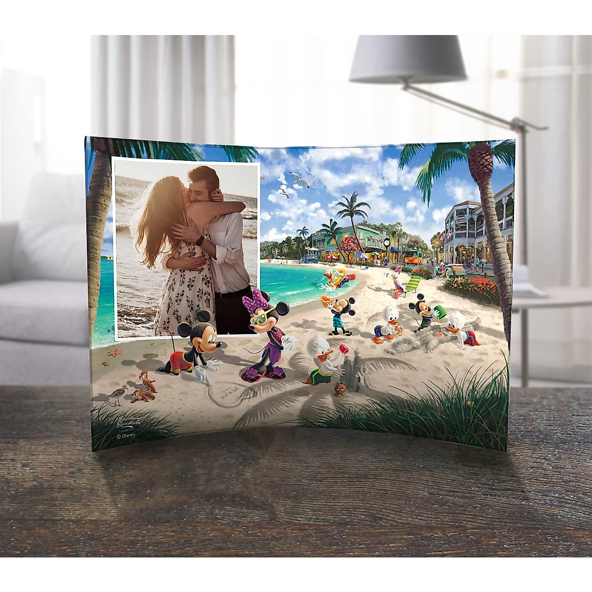 Disney – Mickey and Minnie Mouse in Florida – Personalize with Your Image! - Thomas Kinkade Studios – 10” x 7” Curved Acrylic Photo Print – Free Standing Décor – Officially Licensed Collectible