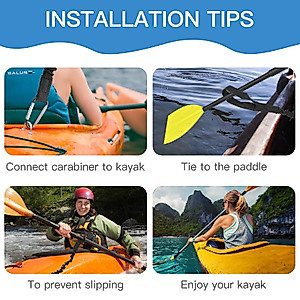 SUKIA Kayak Paddles Leash 2 Pack Black Kayaking Equipment with Quick Release Paddle Holder Clip D-Shape Carabiner Stretchable SUP Paddle Board Accessories Fishing Rod Leash Kit (Black x 2 Pack)